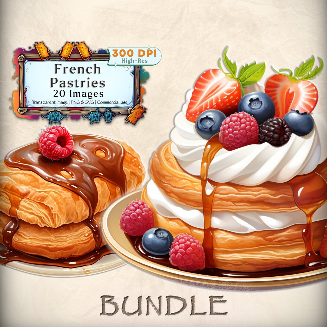 French Pastry Clipart Bundle: PNG & SVG Croissant Clipart Baguette ...