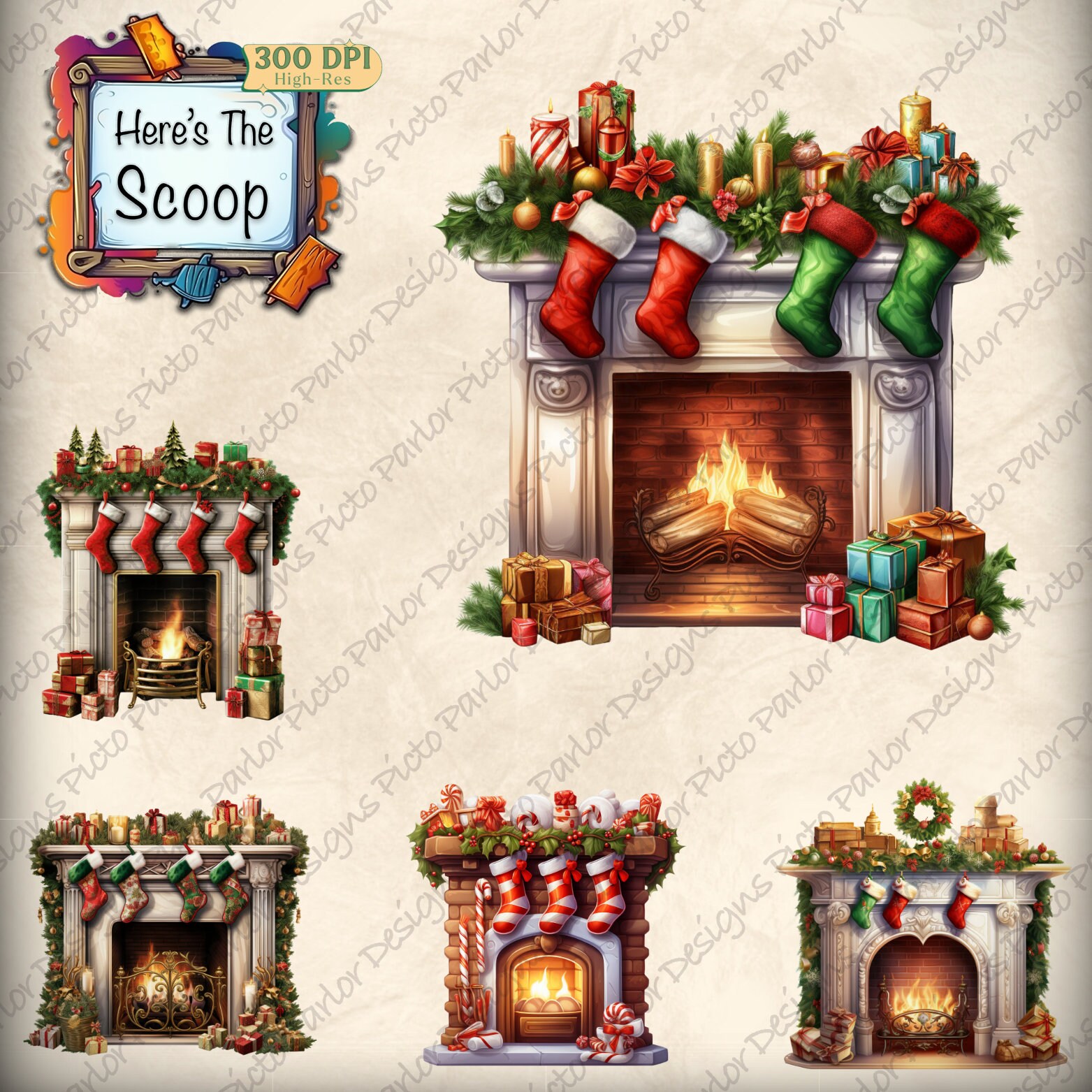 Christmas Fireplace Clipart Bundle: PNG & SVG Seasonal Clipart ...