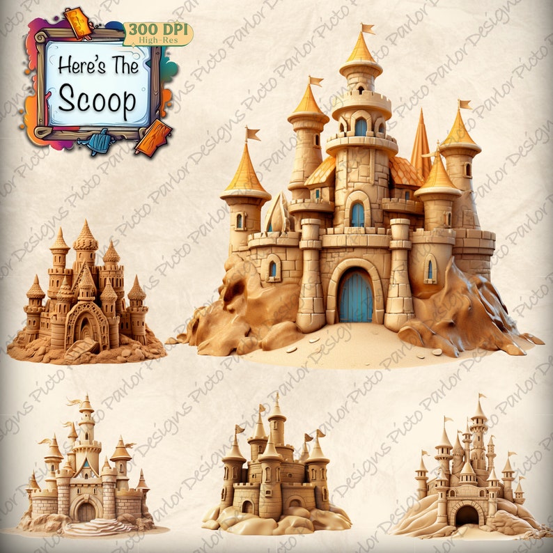 Sand Castle Clipart Bundle: PNG & SVG Castle Clipart Sand Clipart Ocean ...