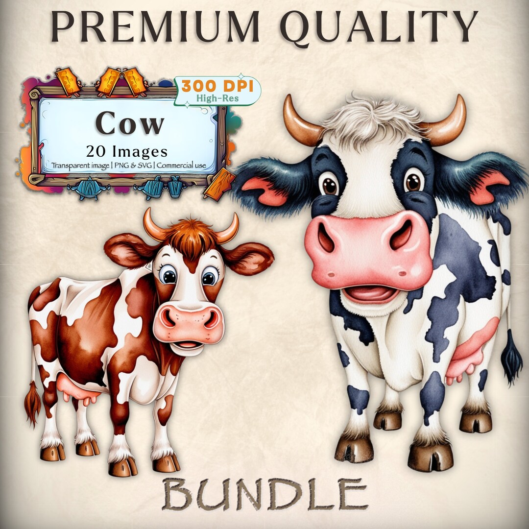 Cow Clipart Bundle: PNG & SVG Cute Farm Animal Clipart Dairy Cow Images ...