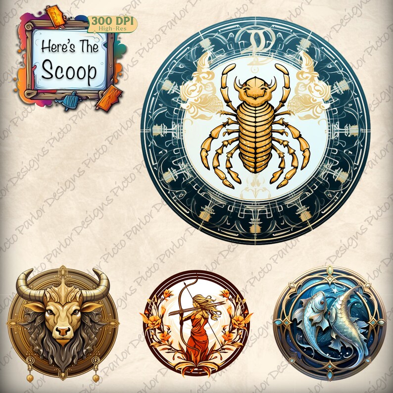 Zodiac Sign Clipart Bundle: PNG & SVG Astrological Sign All Elements ...