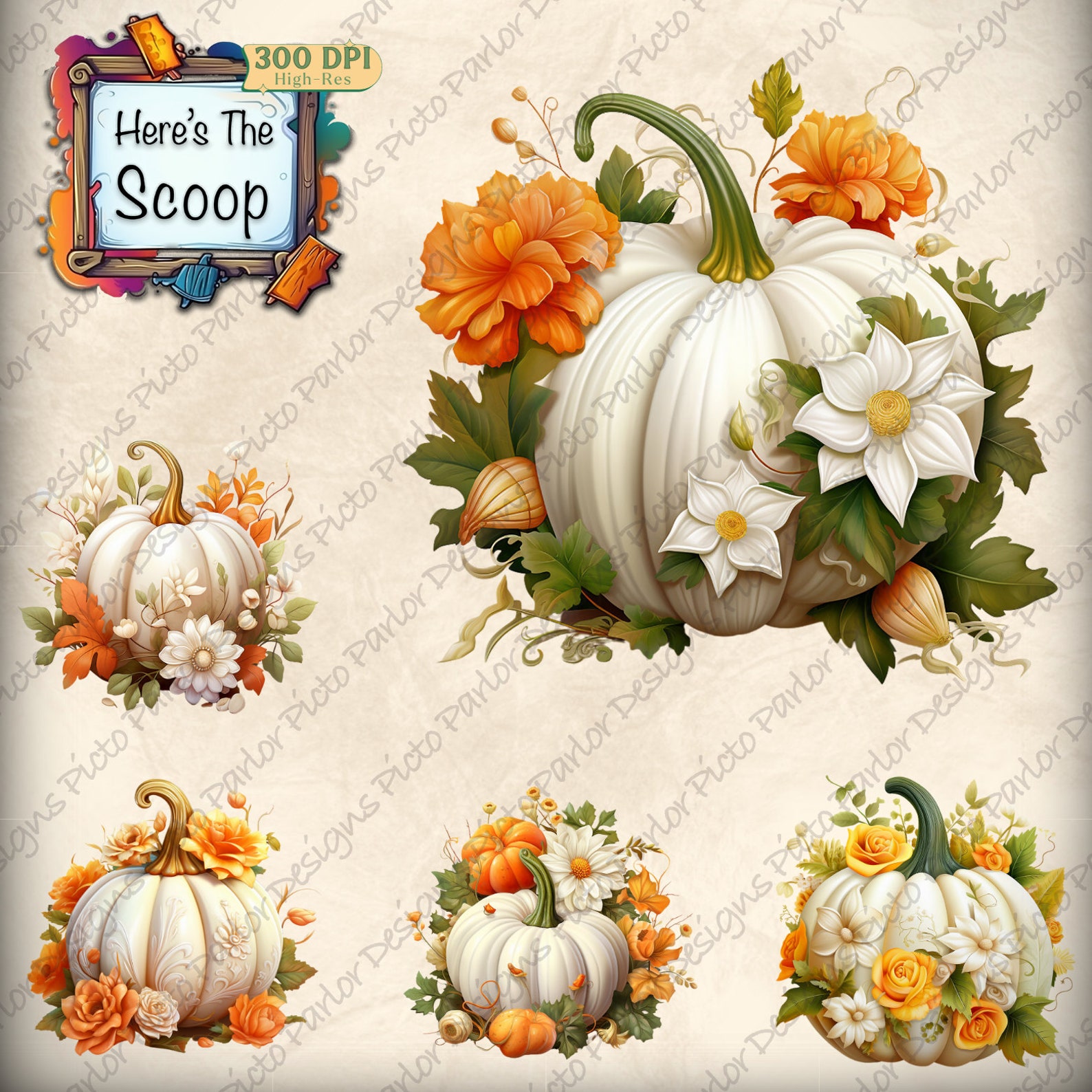 Floral Pumpkin Clipart Bundle: PNG & SVG Floral Clipart Halloween ...