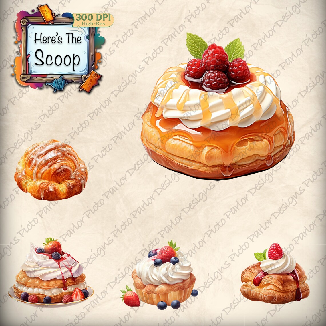 French Pastry Clipart Bundle: PNG & SVG Croissant Clipart Baguette ...