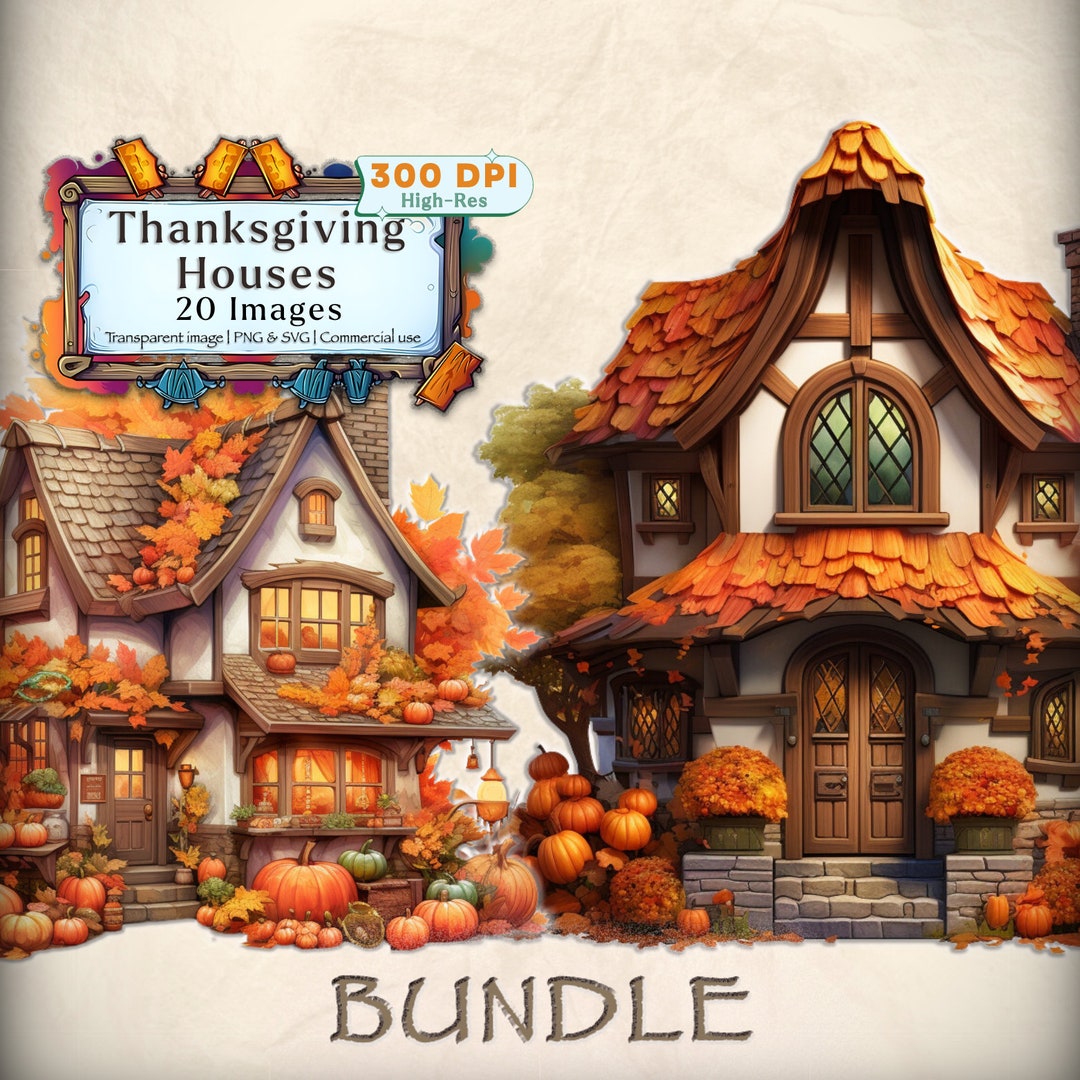 Thanksgiving House Clipart Bundle: PNG & SVG Thanksgiving Clipart ...