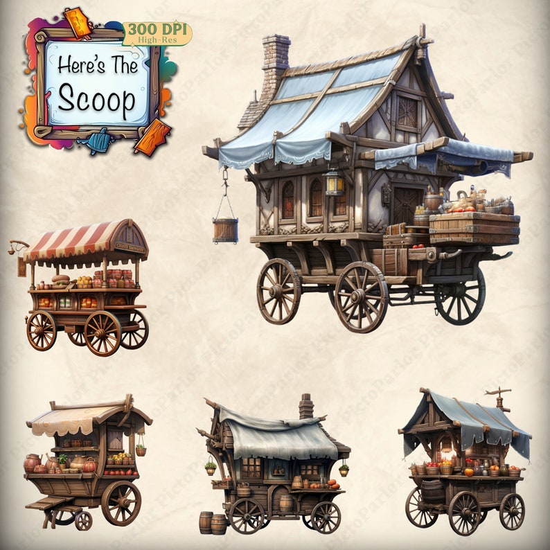 Merchant Cart Clipart Bundle: PNG and SVG Medieval Merchant Cart Image ...