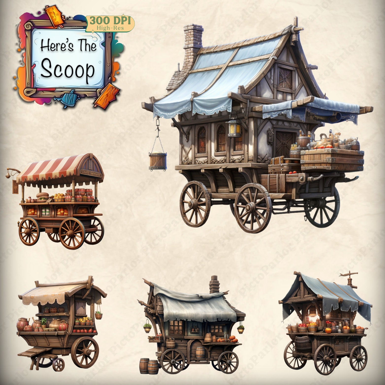 Merchant Cart Clipart Bundle: PNG and SVG Medieval Merchant Cart Image ...