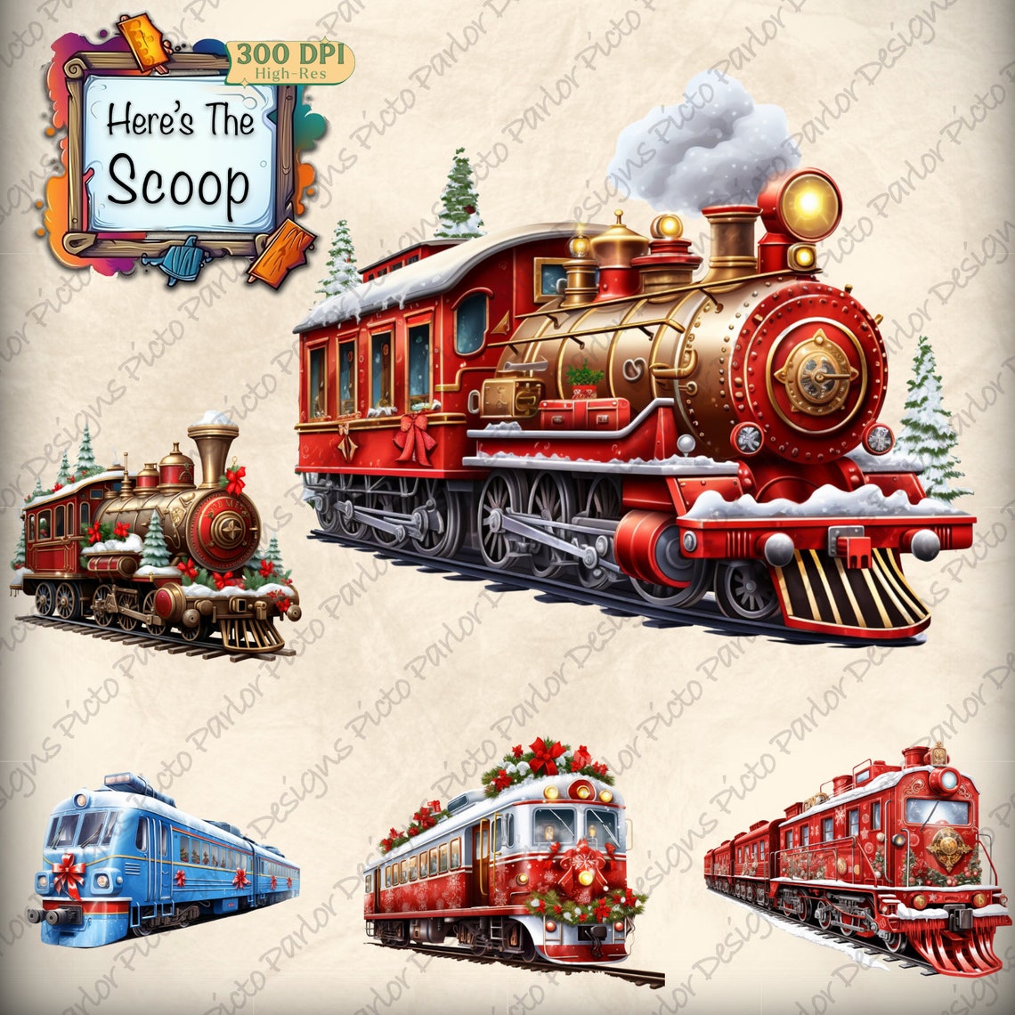 Winter Christmas Train Clipart Bundle: PNG & SVG Christmas Seasonal ...