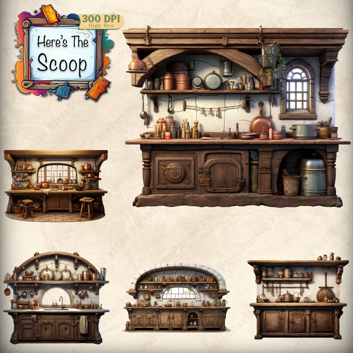 Medieval Kitchen Clipart Bundle: PNG and SVG Medieval Style Kitchen ...