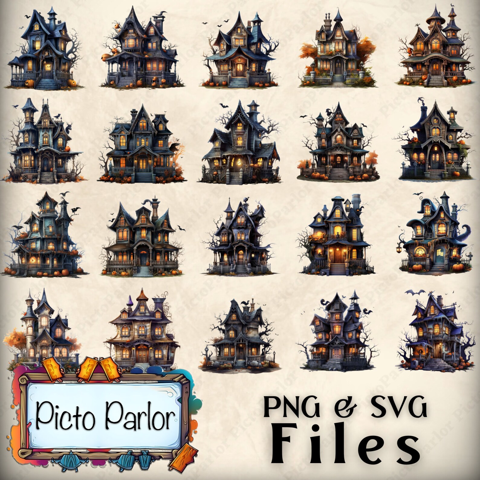 Haunted House Clipart Bundle: PNG and SVG Halloween House Clipart ...