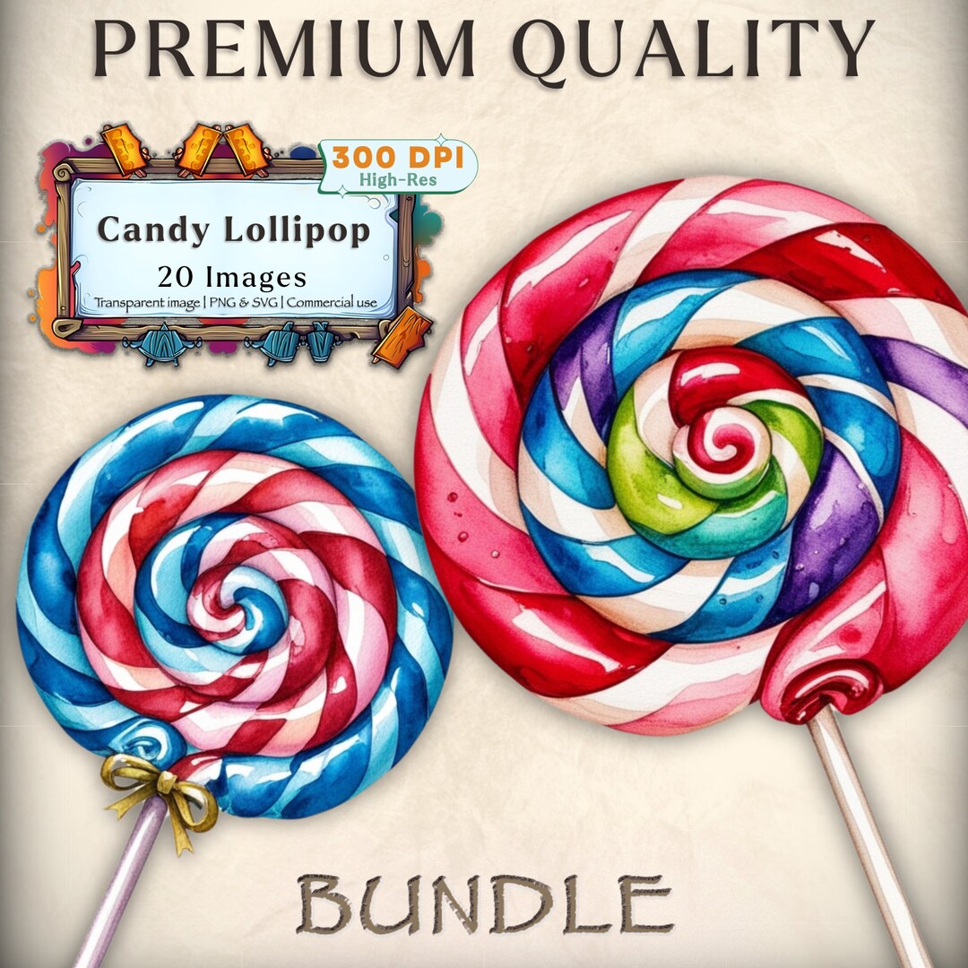 Candy Lollipop Clipart Bundle: PNG & SVG Sweet Treat Clipart Colorful ...