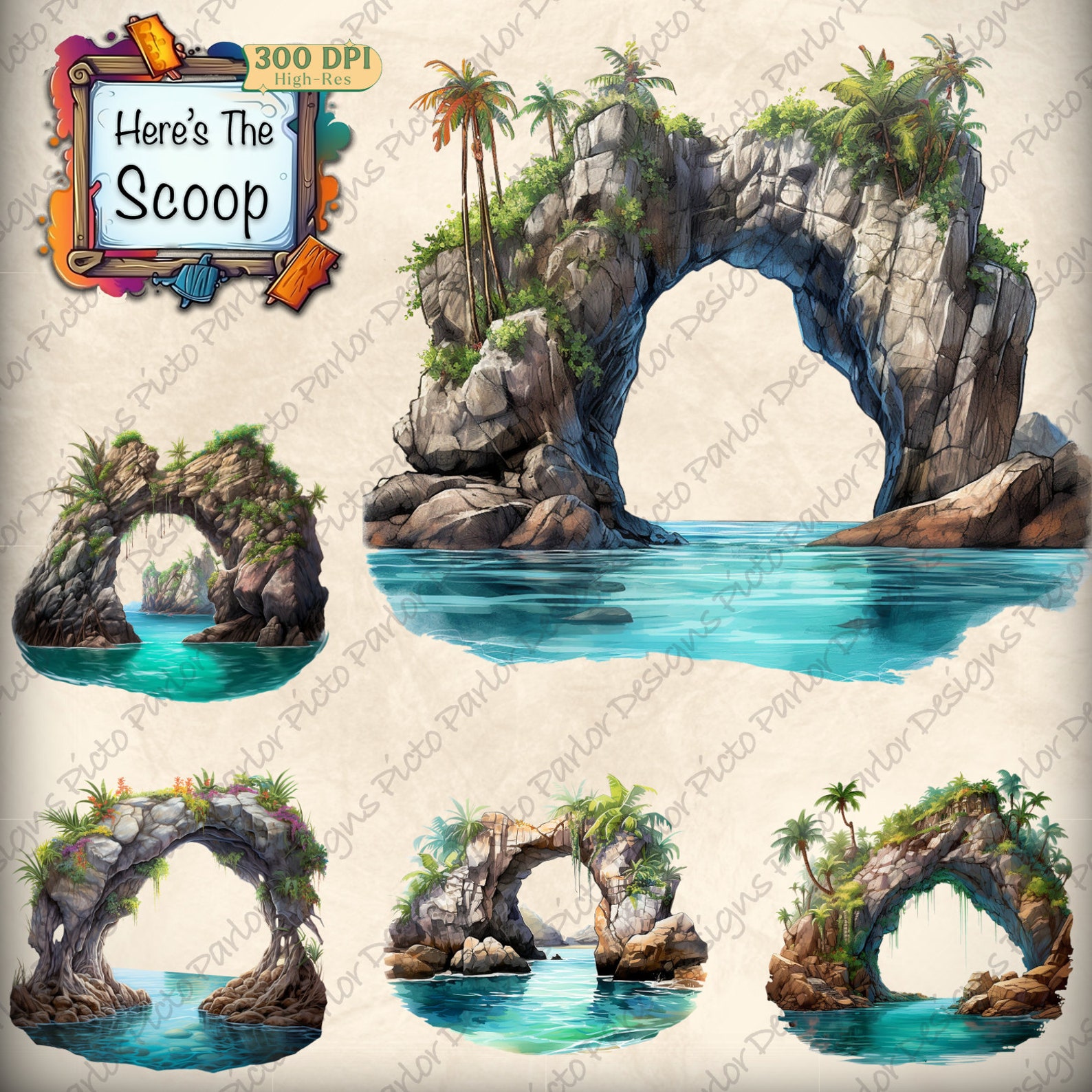 Tropical Cove Clipart: PNG & SVG Scenic Clipart Ocean Clipart Sunset ...