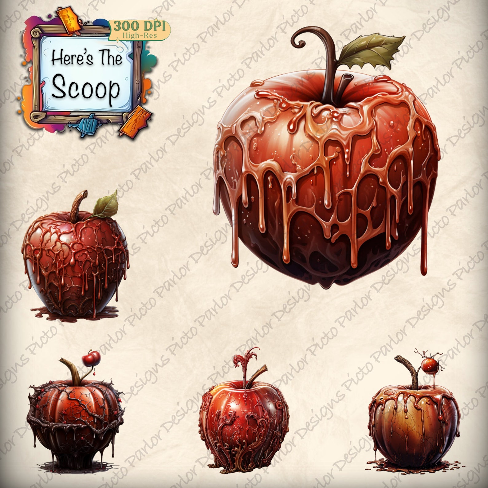 Halloween Candy Apple Clipart Bundle: PNG & SVG Halloween Food Clipart ...