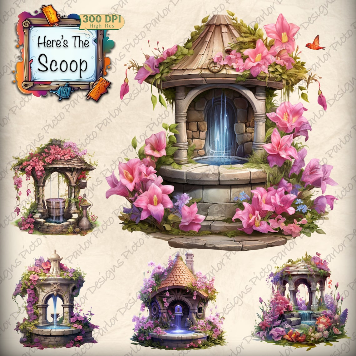Floral Well Clipart Bundle: PNG & SVG Magical Well Clipart Floral ...