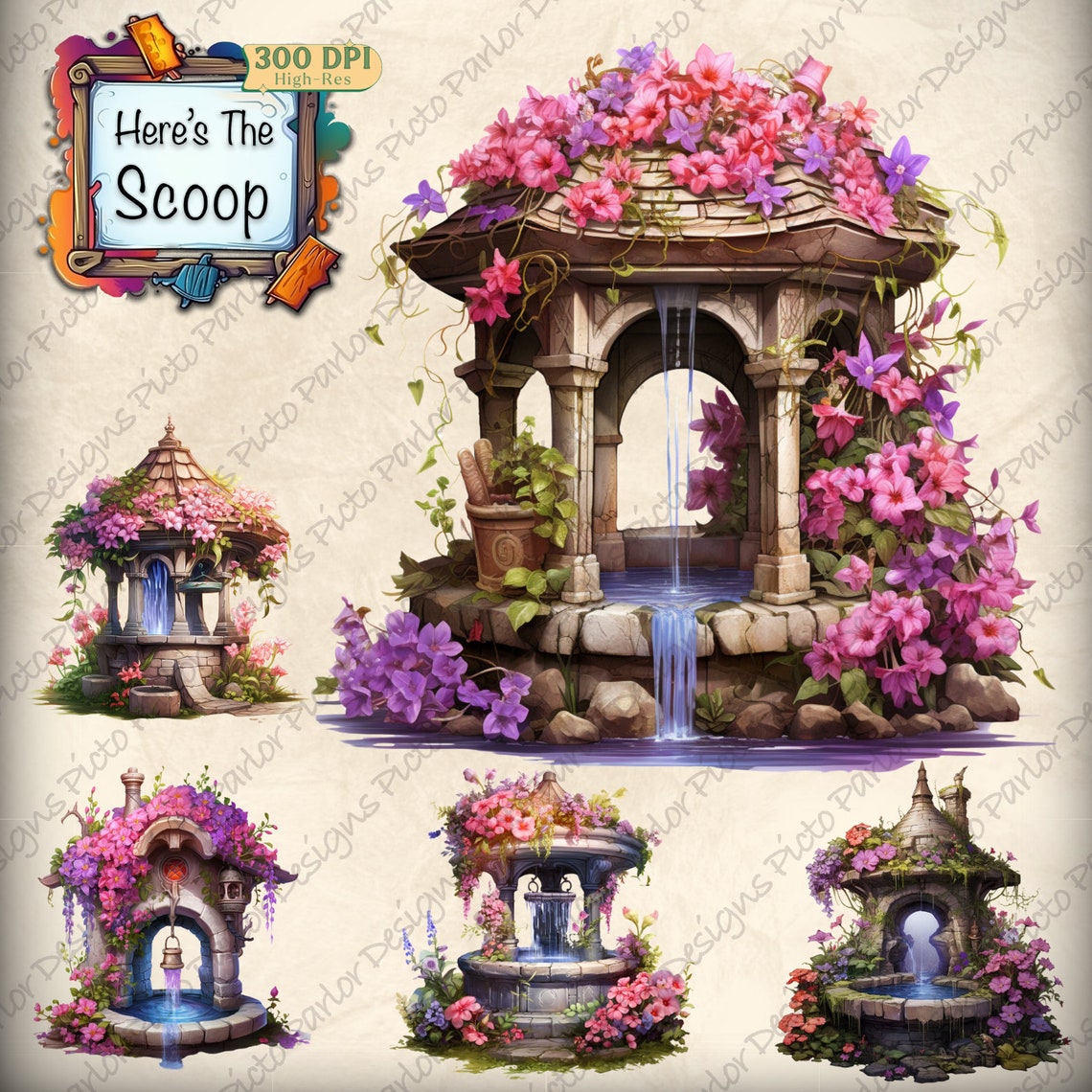 Floral Well Clipart Bundle: PNG & SVG Magical Well Clipart Floral ...