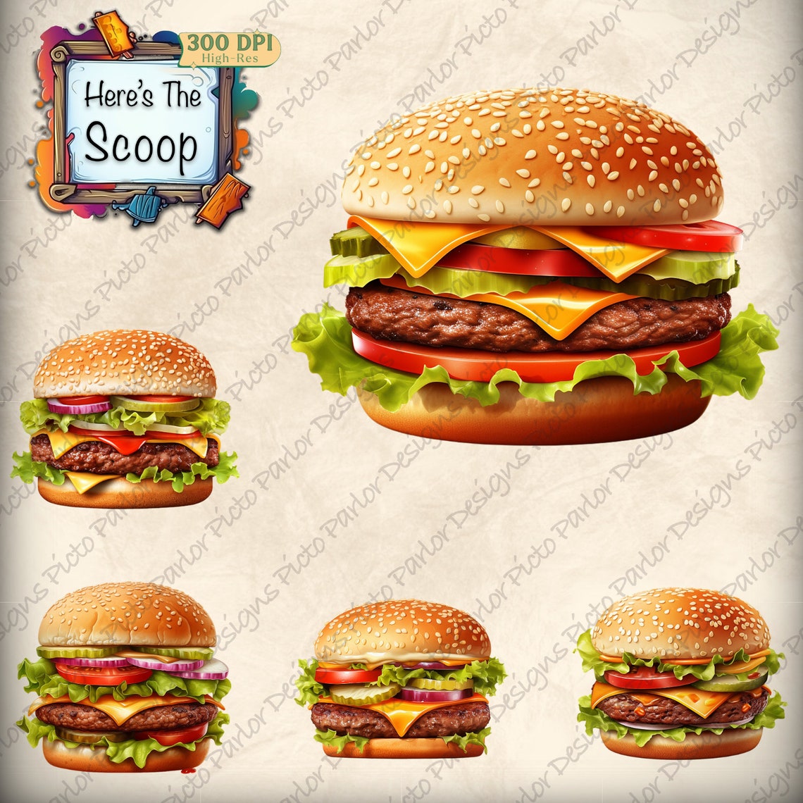 Cheese Hamburger Clipart Bundle: PNG & SVG Food Clipart Cheeseburger ...