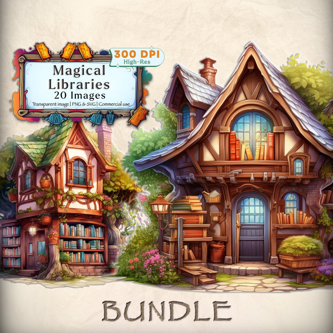 Magical Library Building Clipart Bundle: PNG & SVG Magical Clipart ...
