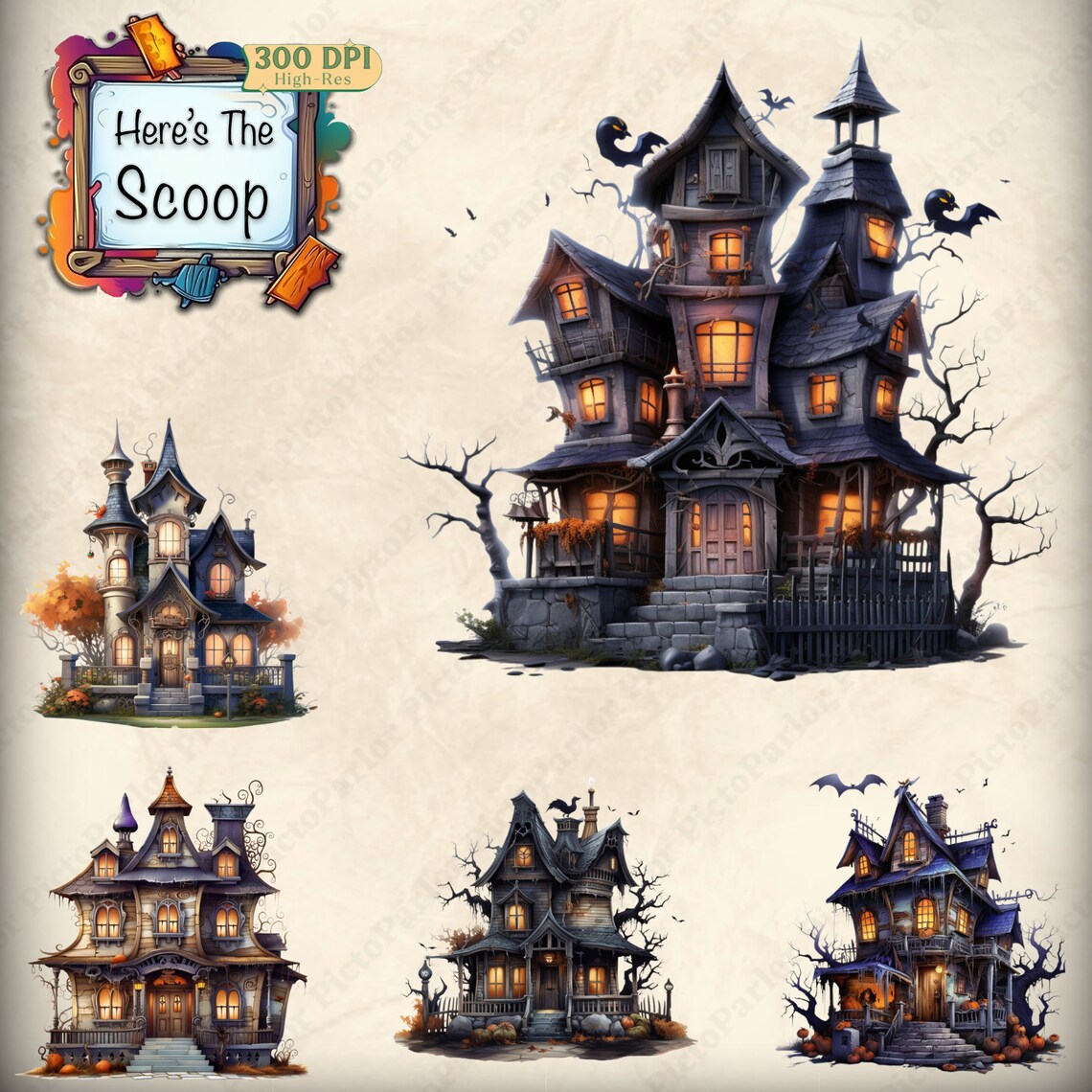 Haunted House Clipart Bundle: PNG and SVG Halloween House Clipart ...