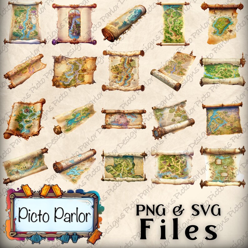 Magical Scroll Clipart Bundle: PNG & SVG Magical Map Clipart ...