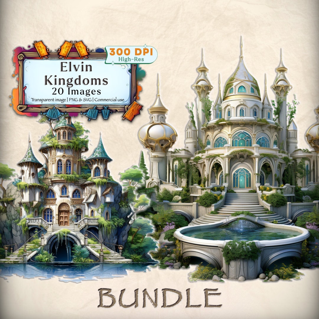 Elvin Kingdom Clipart Bundle: PNG & SVG Elf Clipart POD Enchanted City Clipart Forest Clipart ...