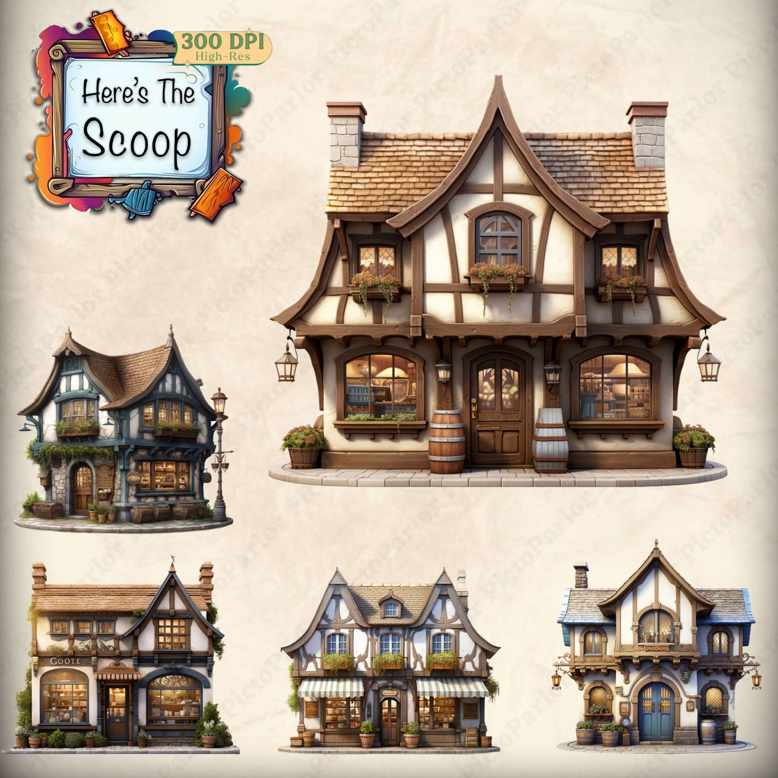 Magical Storefront Clipart Bundle: PNG and SVG Fantasy Building Clipart ...