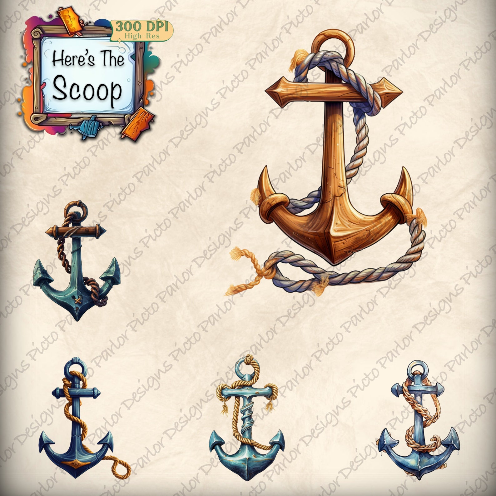 Ship Anchor Clipart Bundle: PNG & SVG Aquatic Clipart Ocean Clipart ...
