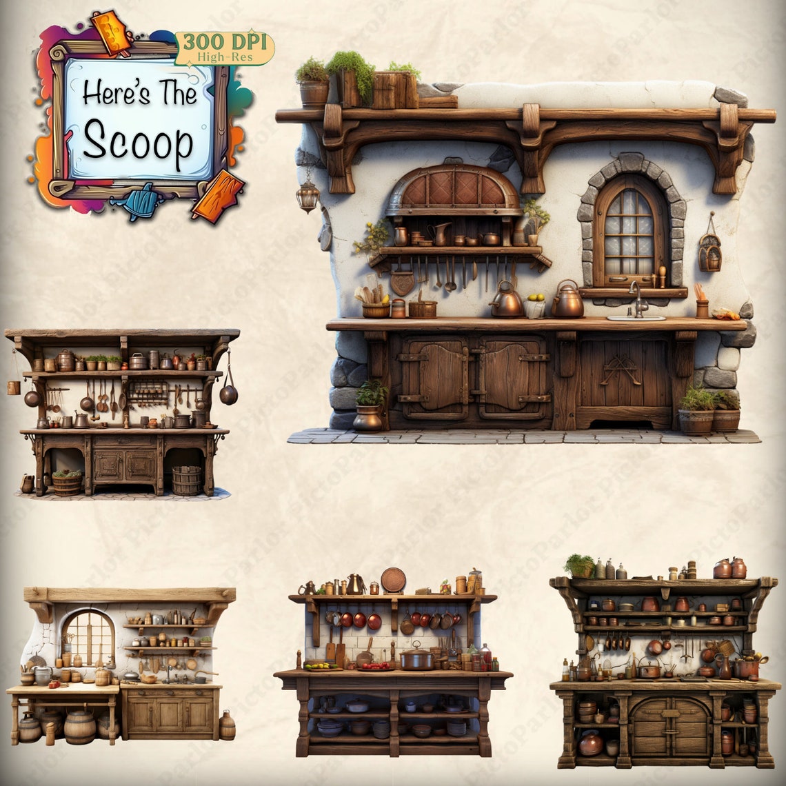 Medieval Kitchen Clipart Bundle: PNG and SVG Medieval Style Kitchen ...