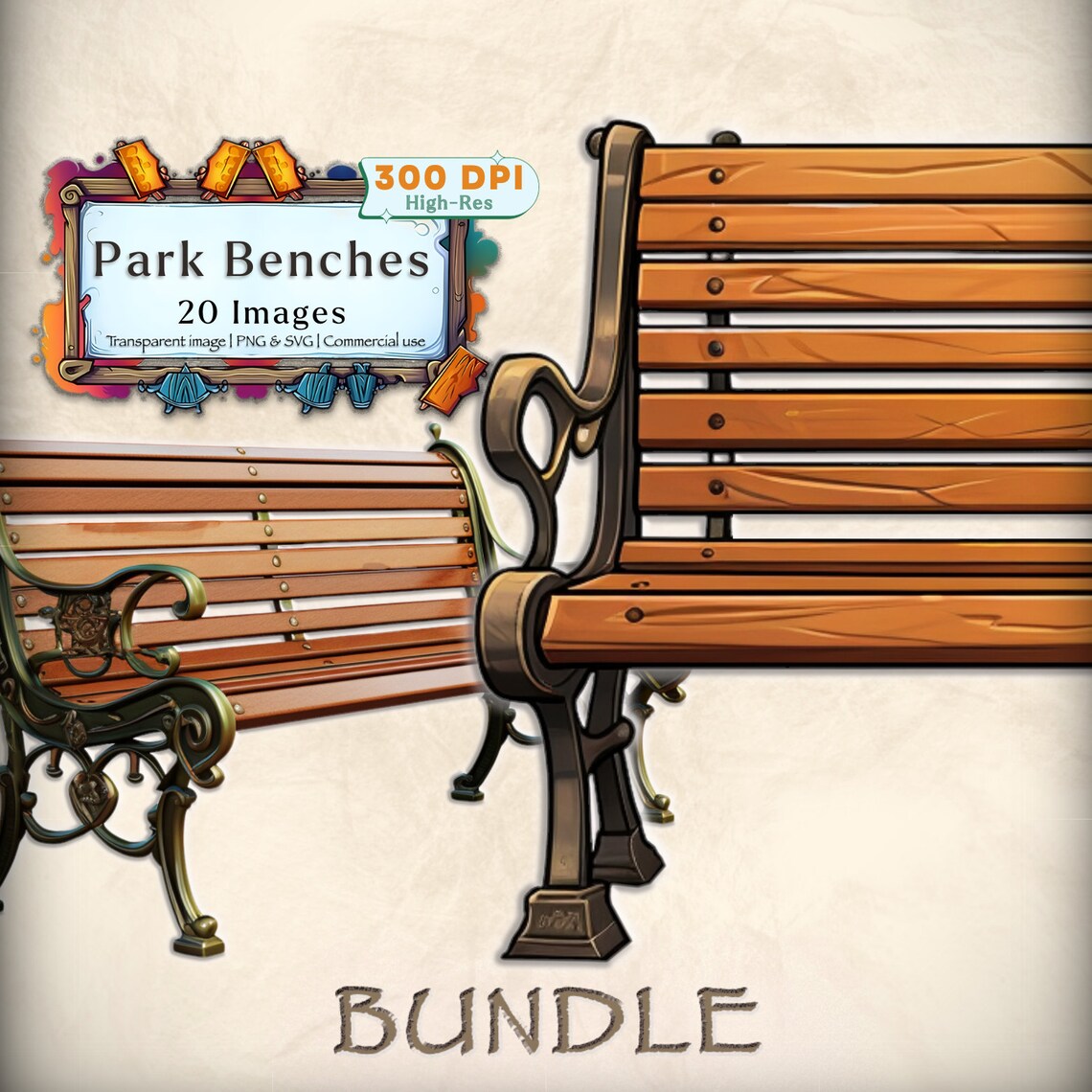 Park Bench Clipart Bundle: PNG & SVG Rural Clipart New York Park Bench ...
