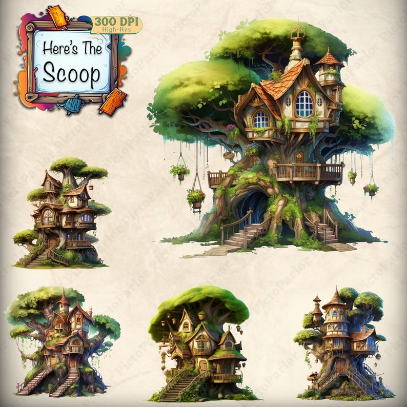 Magical Treehouse Clipart Bundle: PNG and SVG Fairy Treehouse Clipart ...