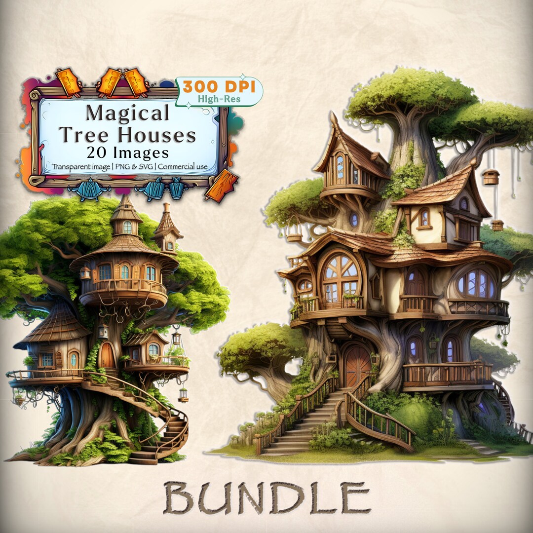 Magical Treehouse Clipart Bundle: PNG and SVG Fairy Treehouse Clipart ...