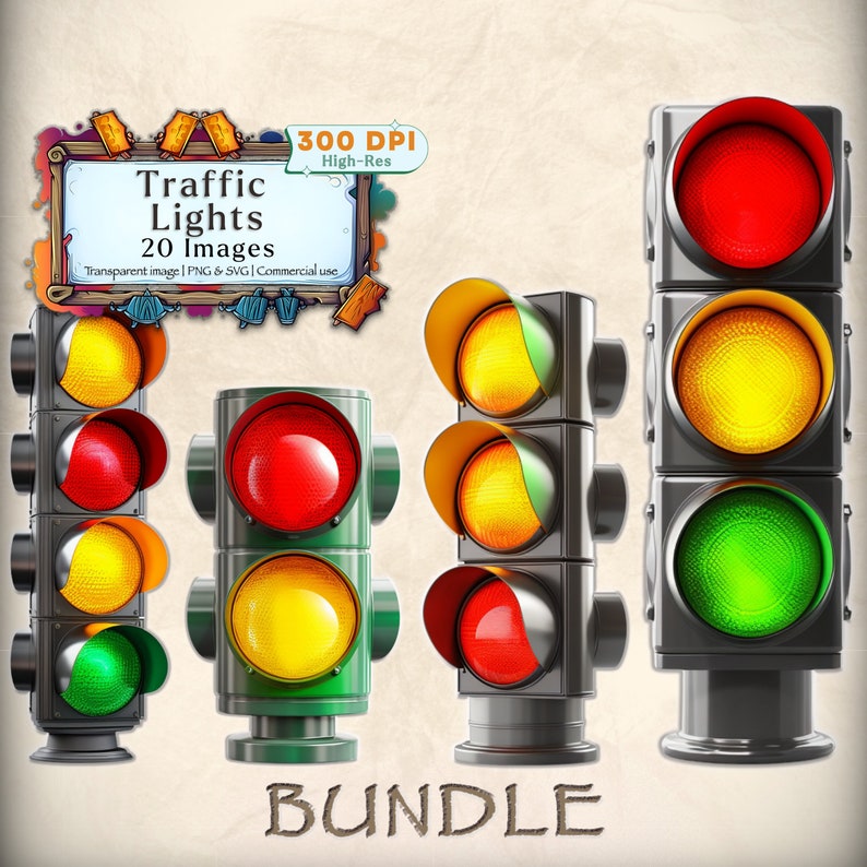 Traffic Light Clipart Bundle: PNG & SVG Modern Clipart Car Clipart ...
