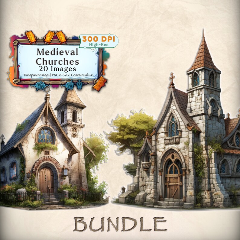 Medieval Church Clipart Bundle: PNG & SVG Religious Clipart - Etsy
