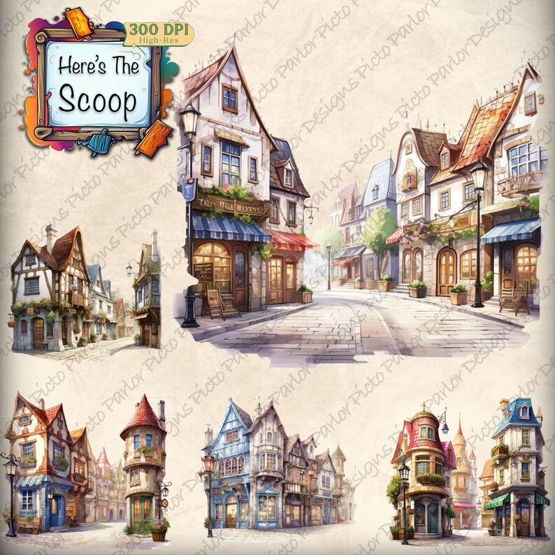 Magical City Street Clipart Bundle: PNG & SVG Medieval Clipart Magical ...