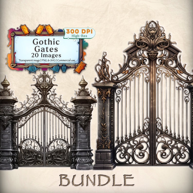 Gothic Gate Clipart Bundle: PNG & SVG Horror Clipart Gothic Clipart ...
