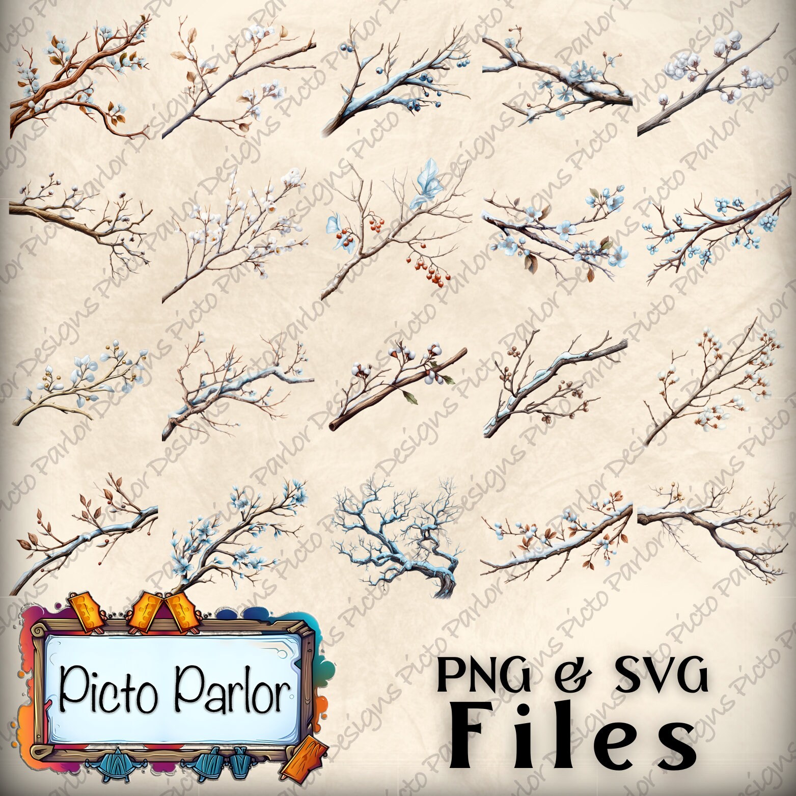 Winter Branch Clipart Bundle: PNG & SVG Seasonal Clipart Winter Clipart ...