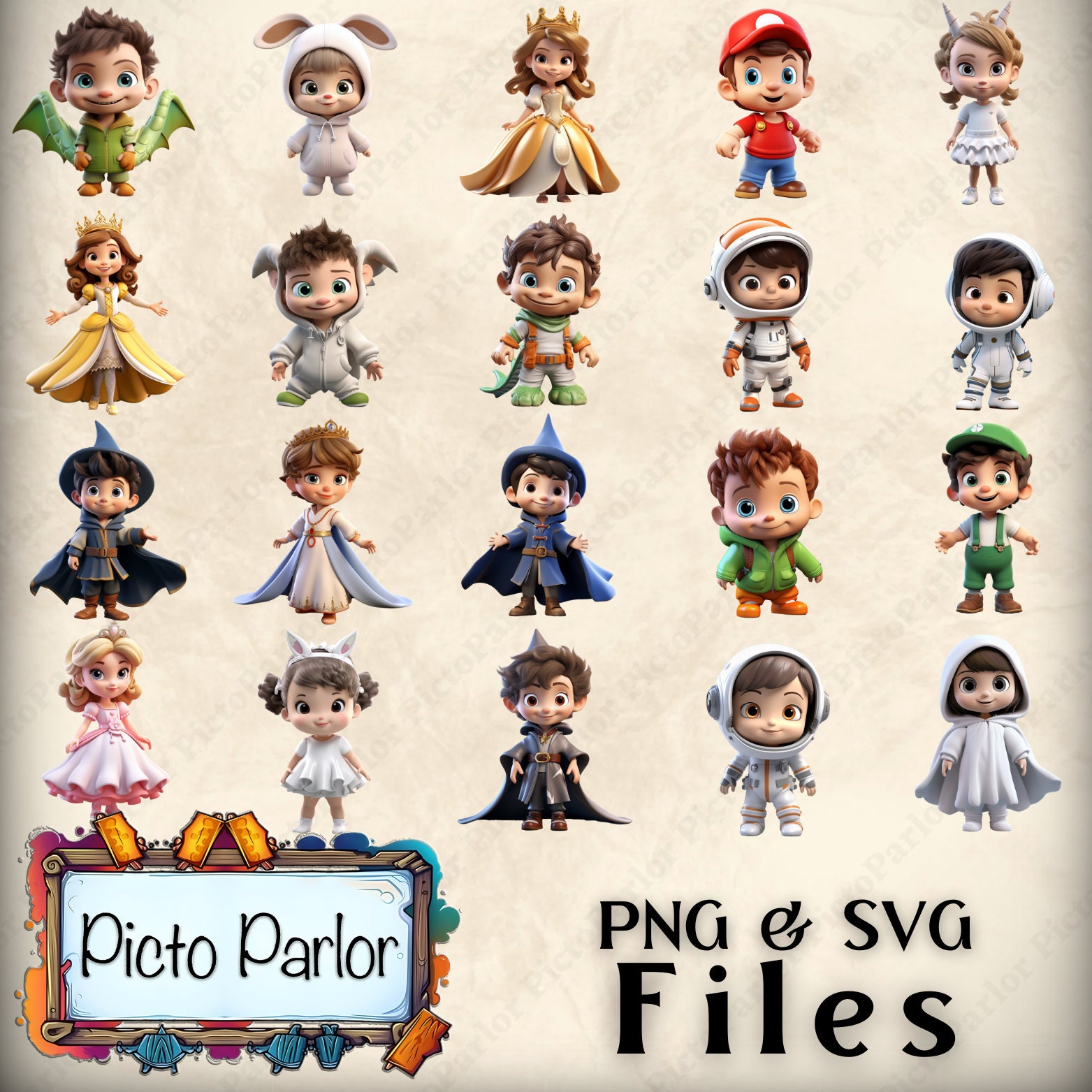 Costumed Kids Clipart Bundle: PNG and SVG Halloween Costumes Clipart ...