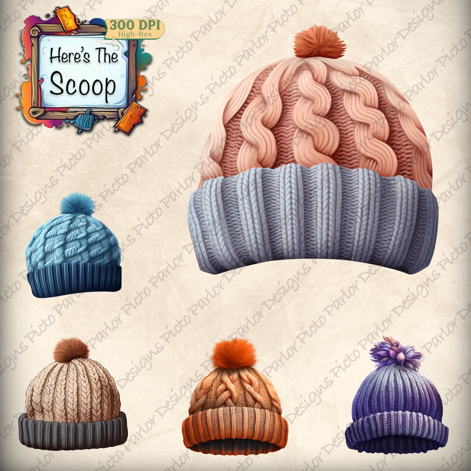 Knitted Beanie Hat Clipart Bundle: PNG & SVG Winter Hat Clipart ...