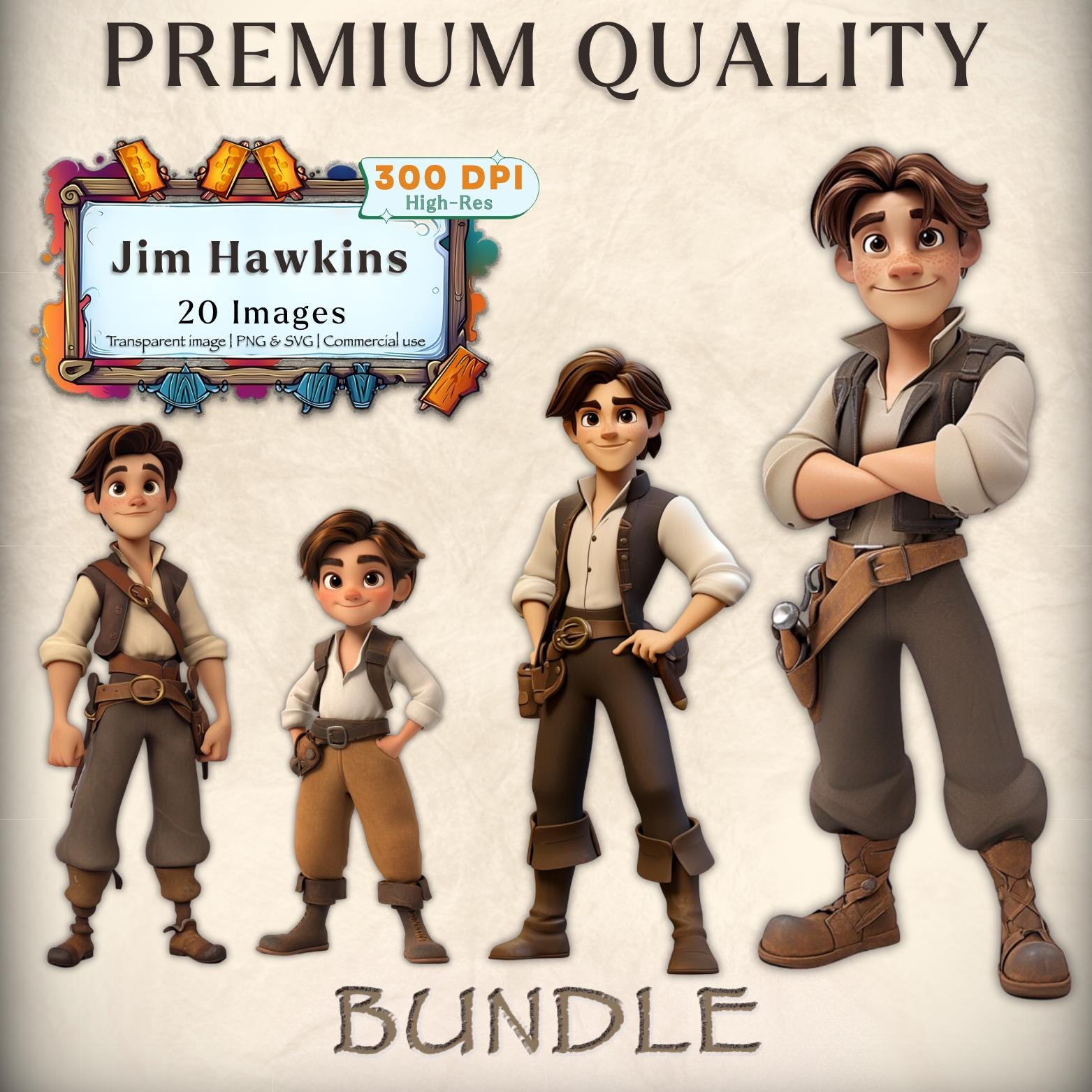 Jim Hawkins Character Clipart Bundle: PNG SVG Treasure Island Hero ...