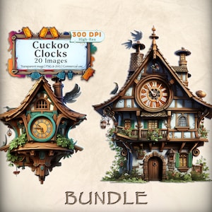 Cuckoo Clock Clipart Bundle: PNG and SVG Floral Vintage Clock Clipart ...