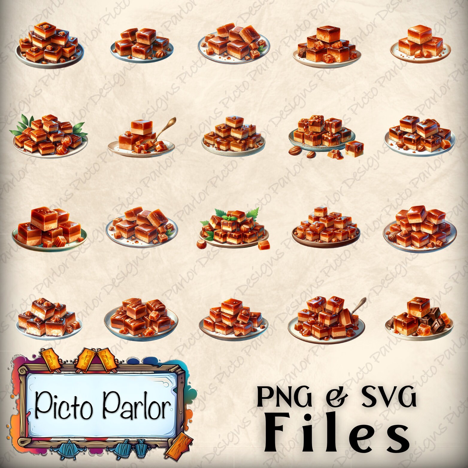 Caramel-coated Fudge Clipart Bundle: PNG & SVG Delicious Dessert ...