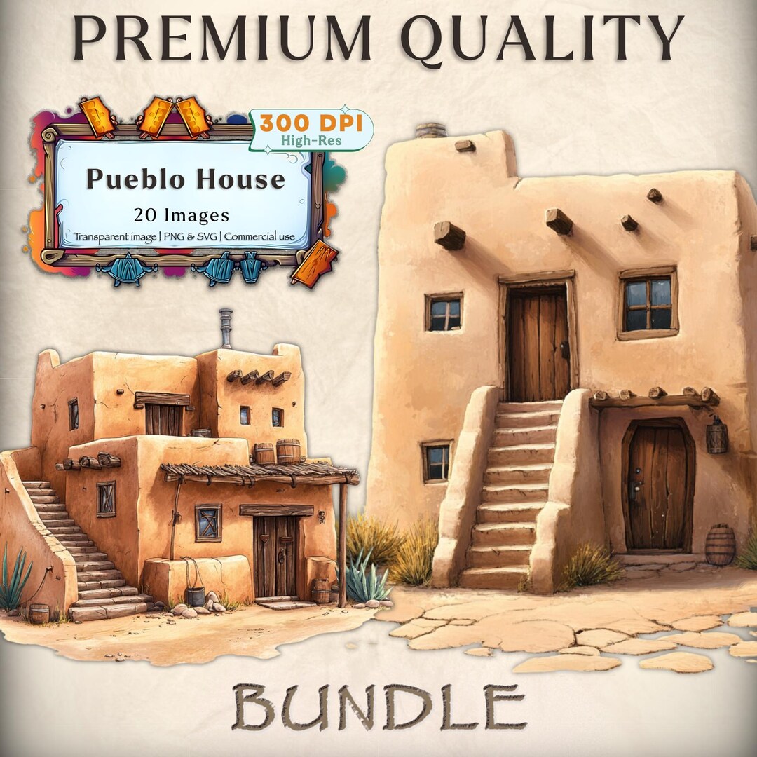 Pueblo House Clipart Bundle: PNG & SVG Traditional Adobe Home ...