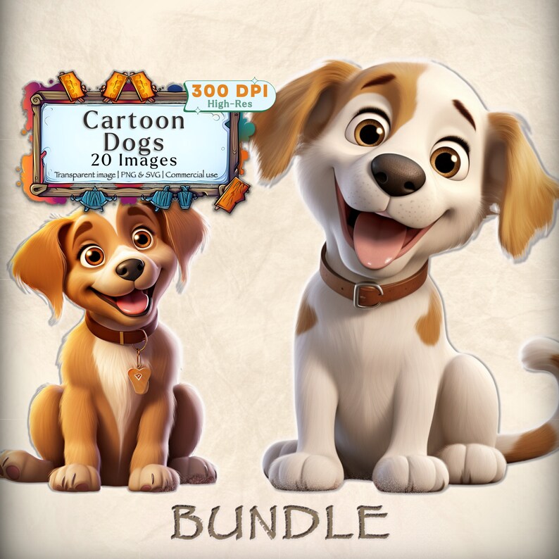 Cartoon Dogs Clipart Bundle: PNG & SVG Animal Clipart Cartoon Clipart ...