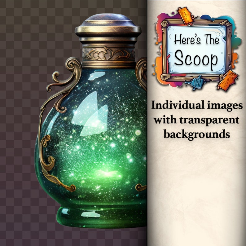 Magical Pixie Potion Bottle Cliaprt Bundle: PNG & SVG Magical Clipart Fantasy Potion Bottle ...