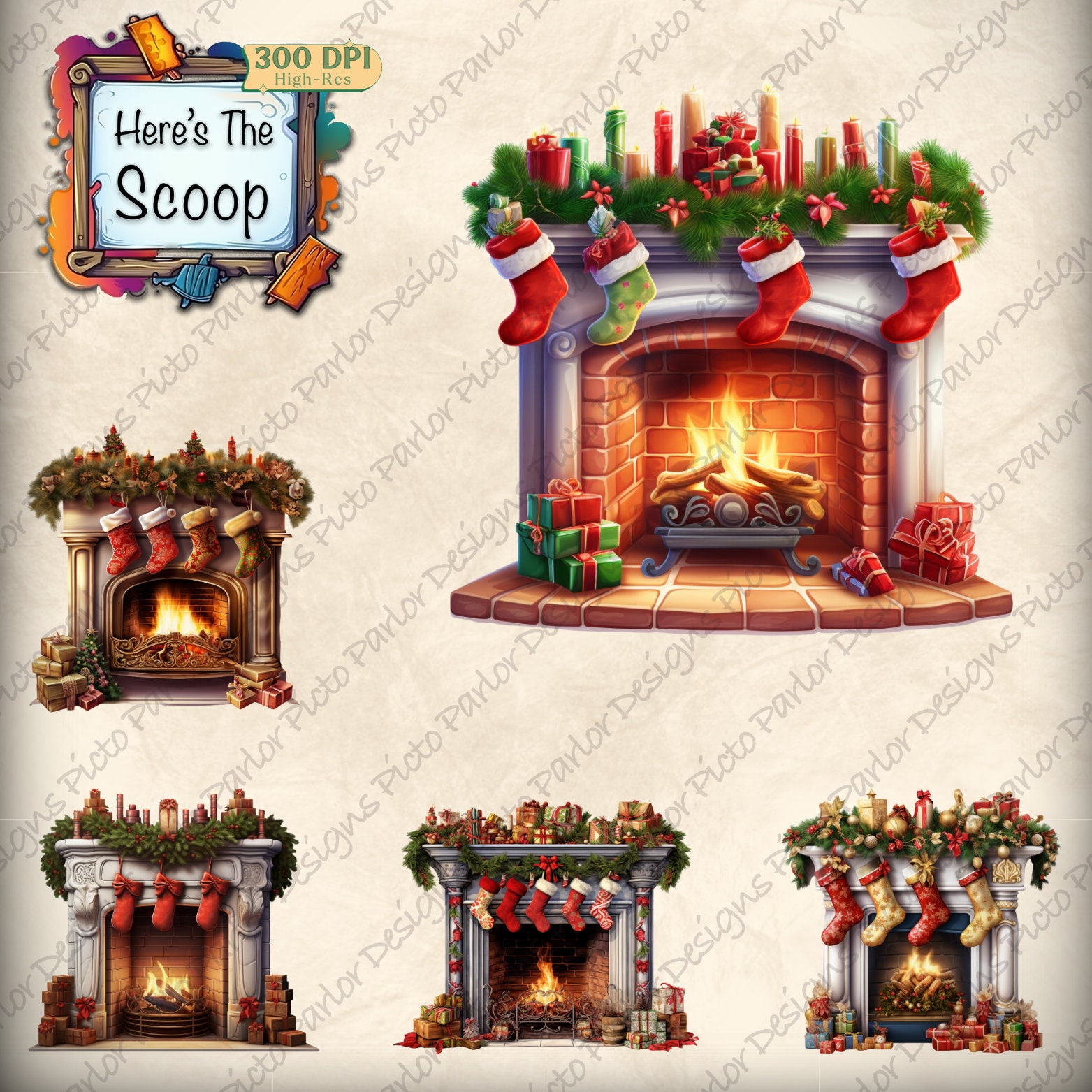 Christmas Fireplace Clipart Bundle: PNG & SVG Seasonal Clipart ...