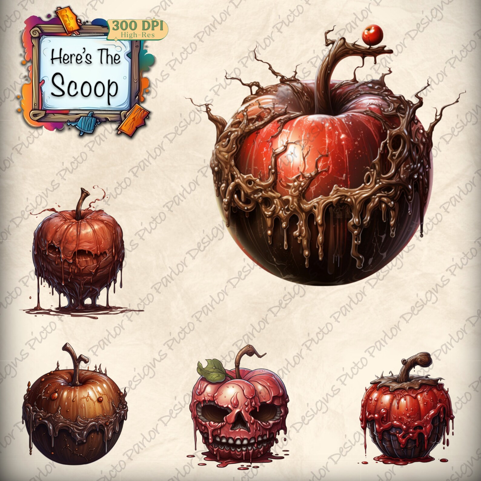 Halloween Candy Apple Clipart Bundle: PNG & SVG Halloween Food Clipart ...
