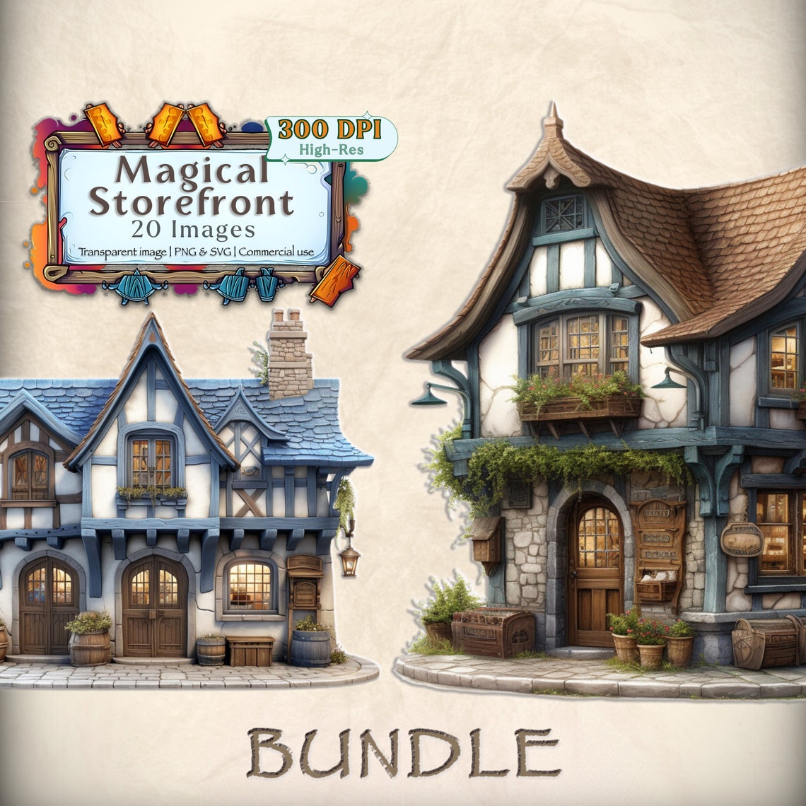 Magical Storefront Clipart Bundle: PNG and SVG Fantasy Building Clipart ...