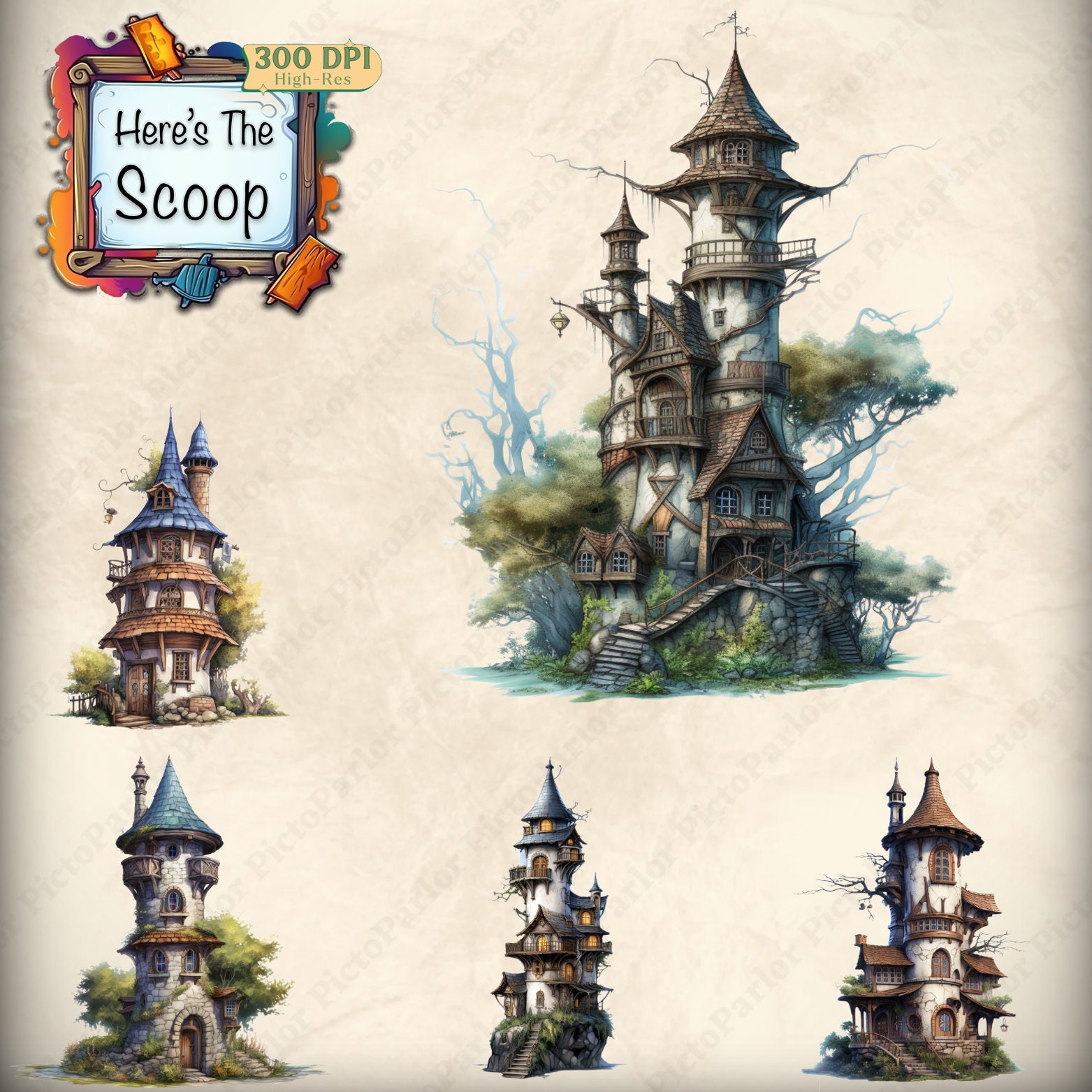 Wizard Tower Clipart Bundle: PNG and SVG Magical Clipart Whimsical ...