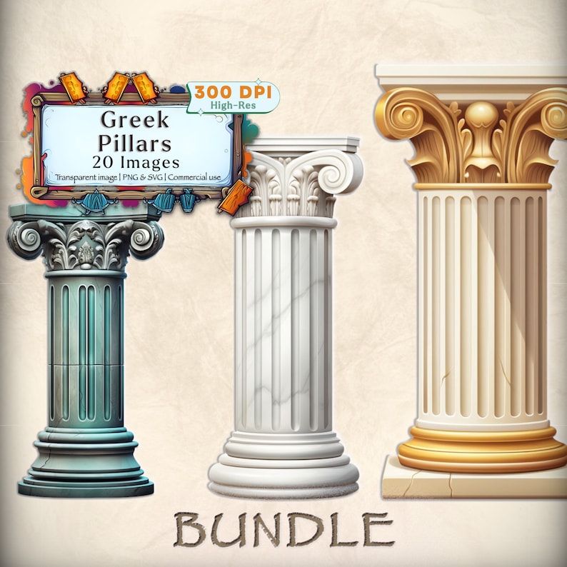 Greek Pillar Clipart Bundle: PNG & SVG Ancient Pillar Clipart Roman ...