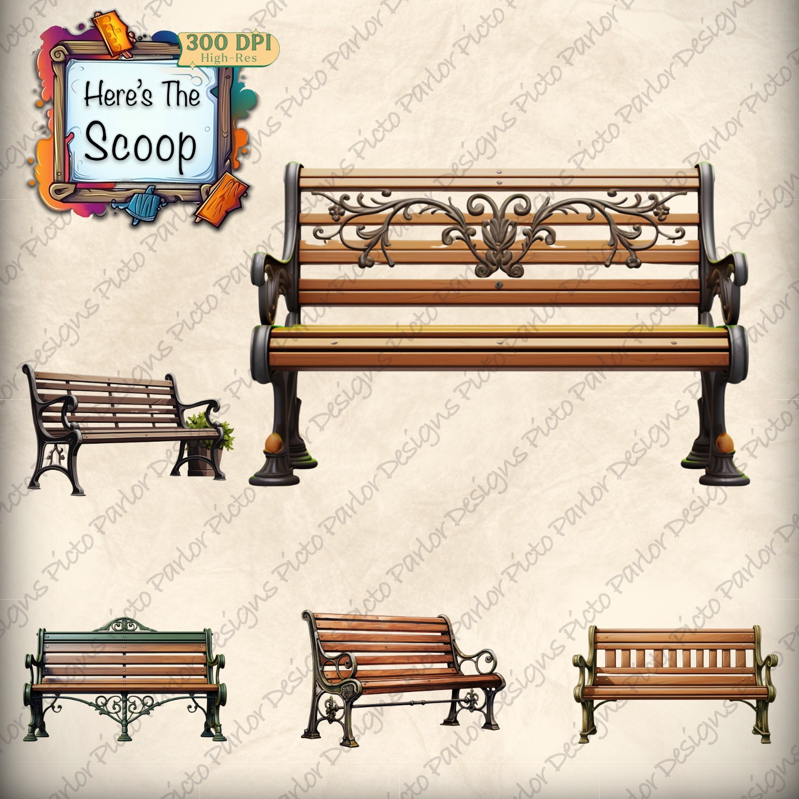 Park Bench Clipart Bundle: PNG & SVG Rural Clipart New York Park Bench ...