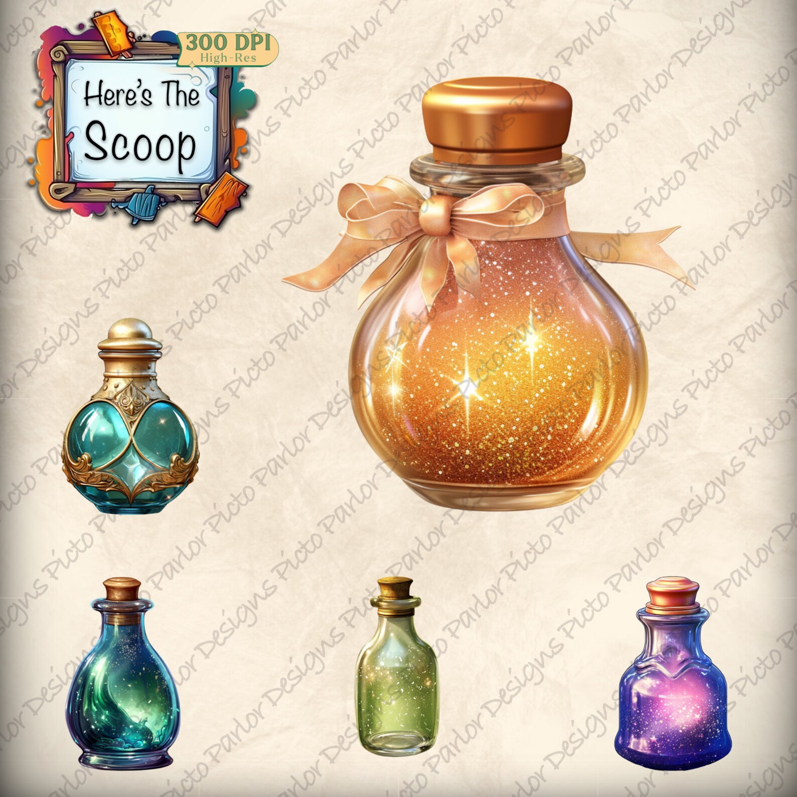 Magical Pixie Potion Bottle Cliaprt Bundle: PNG & SVG Magical Clipart Fantasy Potion Bottle ...