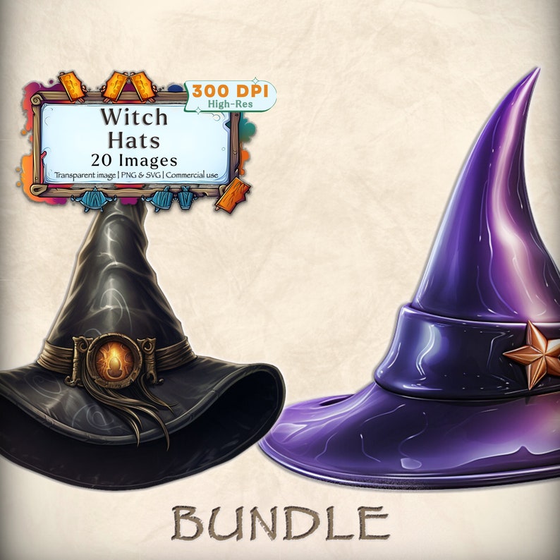 Witch Hat Clipart Bundle: PNG & SVG Halloween Witch Clipart Horror ...
